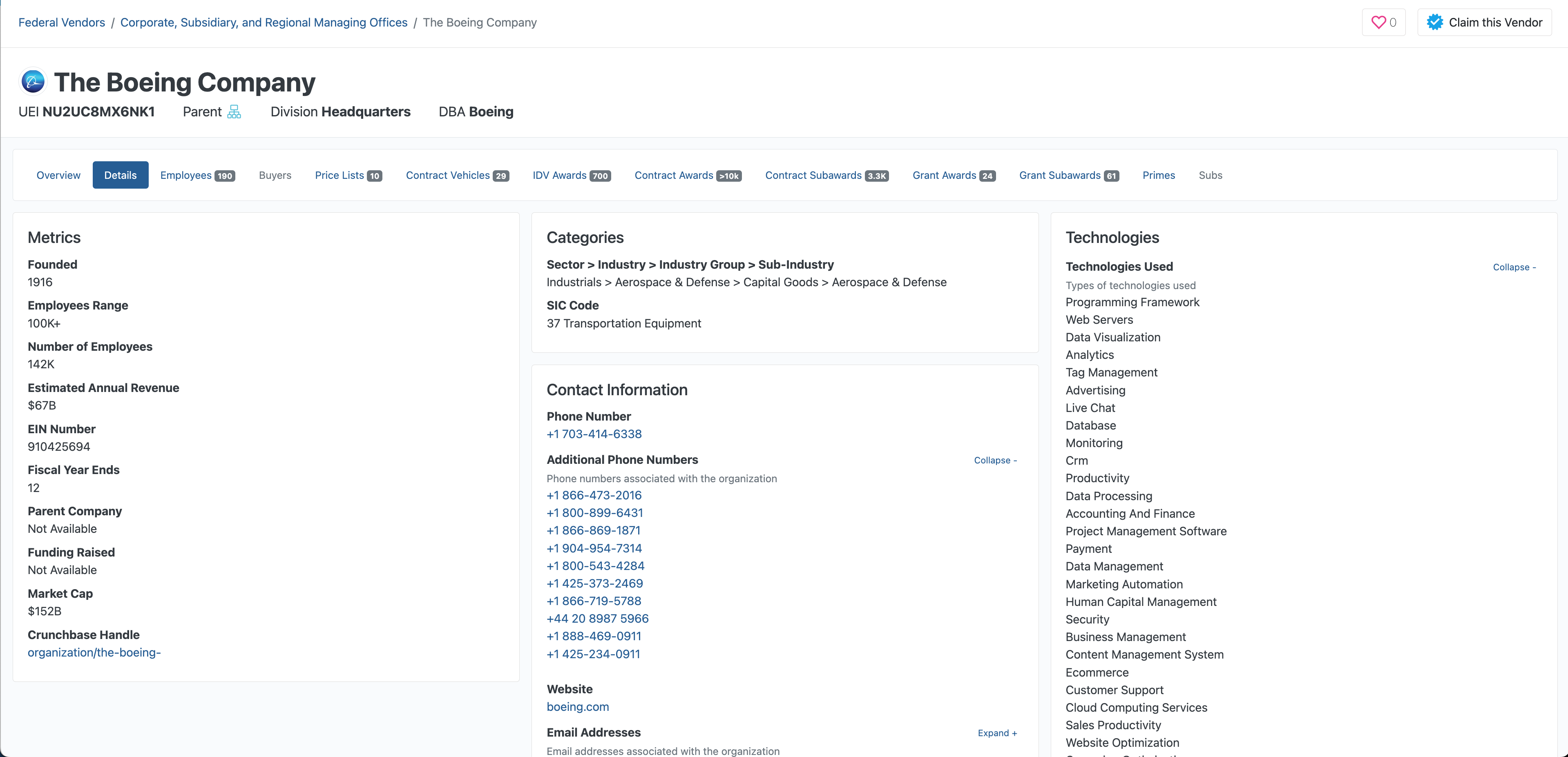 Vendors Details Screenshot